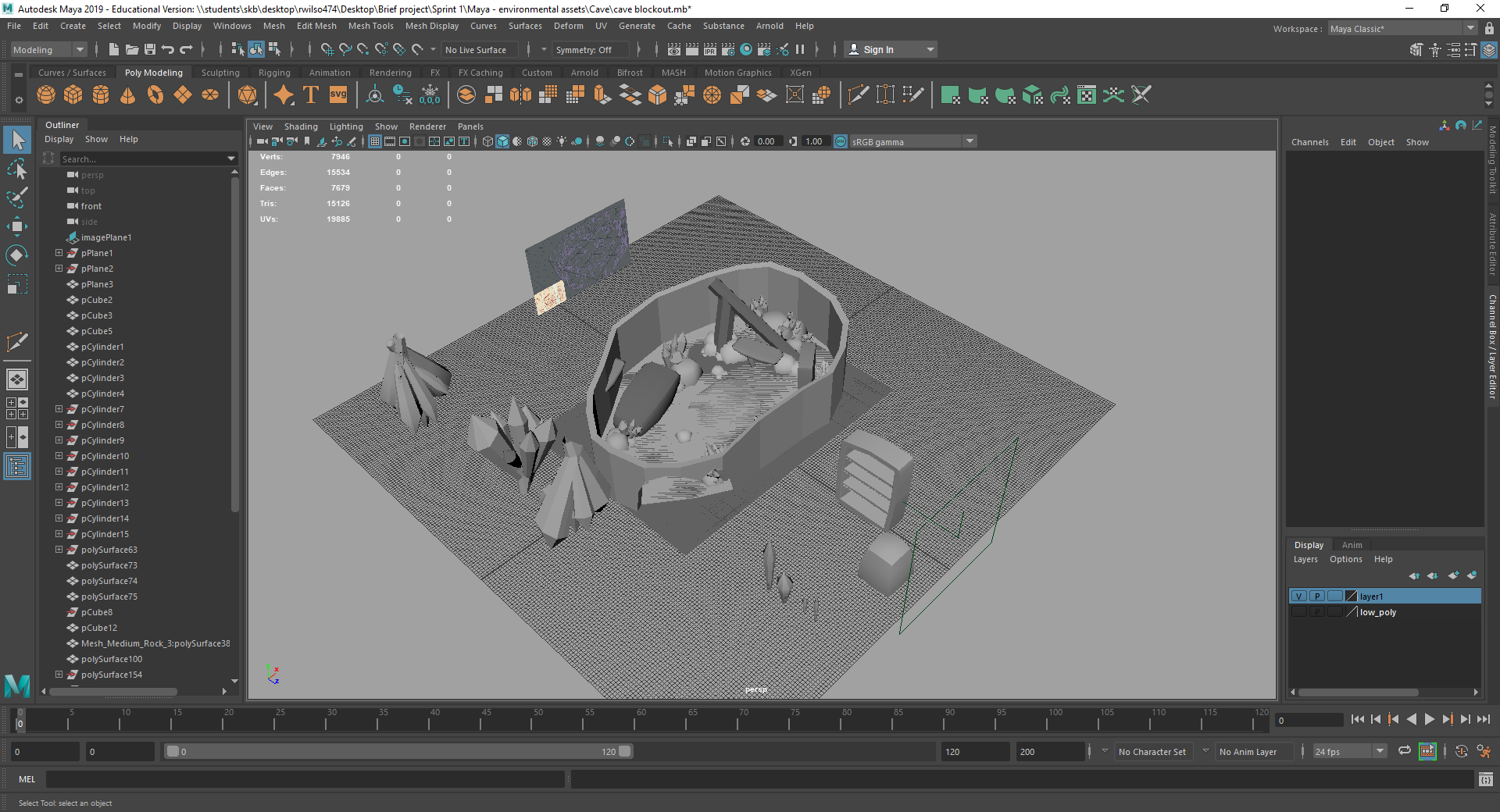 Blocking out the cave in Maya – Synoptic Project